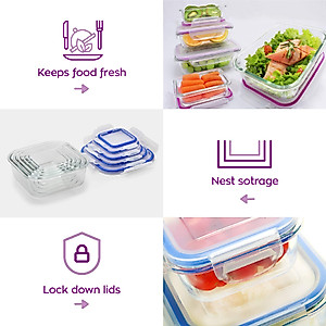 5 Pack Rectangular Heat Resistant Borosilicate Glass Airtight Containers with Lock Down Lids By Popit
