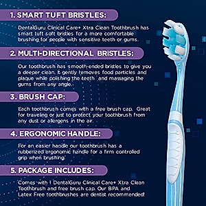 GuruNanda Butter on Gums Xtra Clean Toothbrush with Brush Cap, Soft Bristles for Sensitive Gums, Soft Toothbrush for Kids & Adults, 1ct