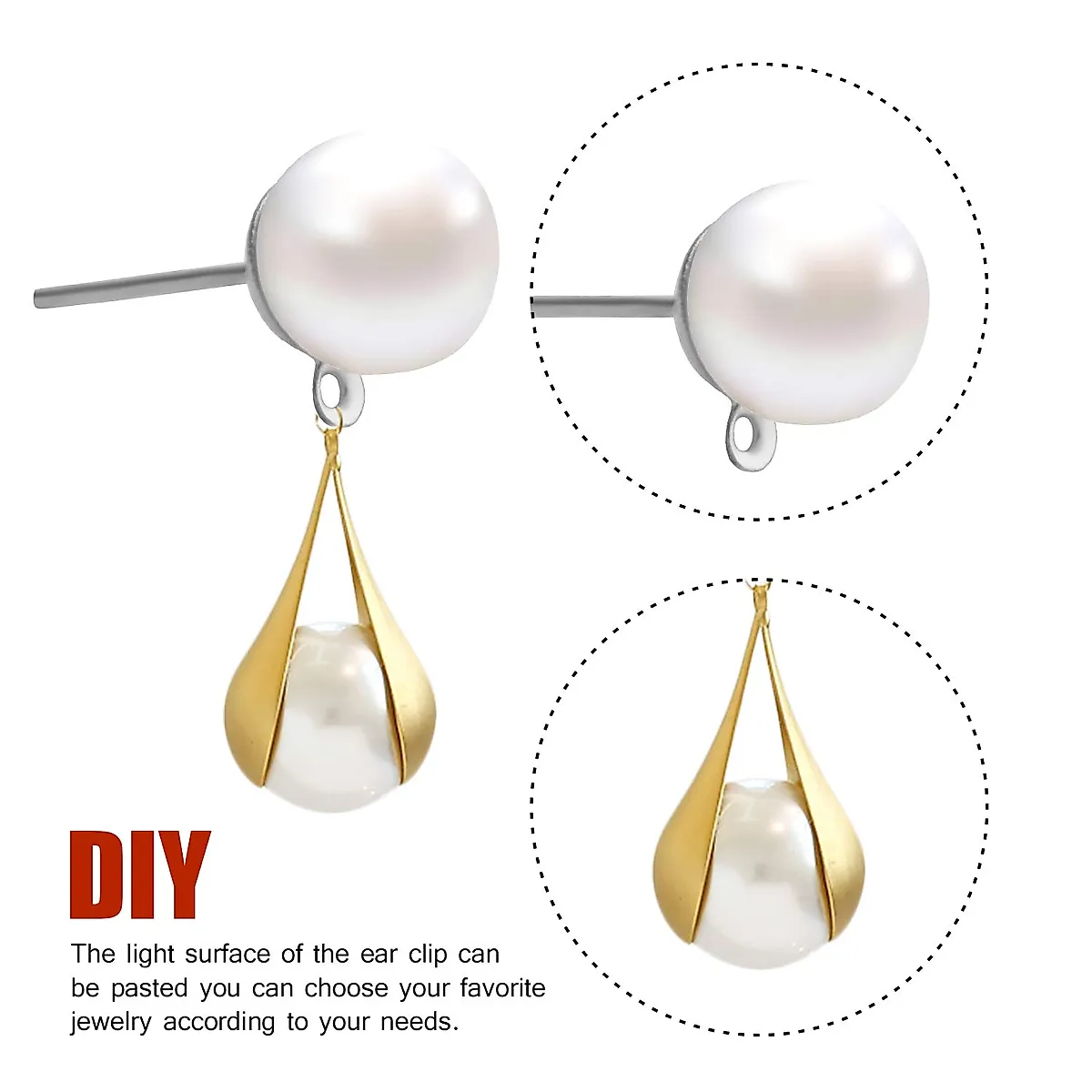 Aylifu 90pcs Faux Pearl Hypoallergenic Earring Posts Stud Earrings with Loop Metal Post Earring Studs and 90pcs Silver Butterfly Earring Backs for DIY Earring Jewelry Making