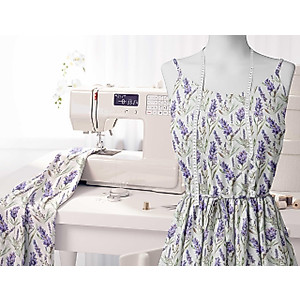 Soimoi Lavender Blue Flower Print - White, Premium Cotton Cambric Fabric - Medium Weight Material for Quilting, Kurtis, Blouse, Kids Clothing, Tunic, Curtains - 42" Inch Wide, 1 Yard