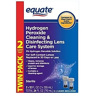 Equate Hydrogen Peroxide Cleaning & Disinfecting Lens Care System TwinPack, 2x12 Fl Oz, Compare to Clear Care