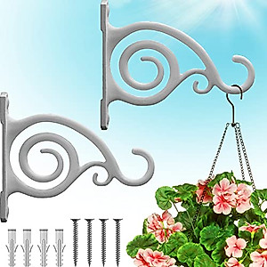 Gray Bunny 2 Pack Outdoor Plant Hanger Hook, 6” Large Victorian Heavy Duty Iron Wall Hooks for Bird Feeders, Lanterns, Wind Chimes, Patio Decor - White