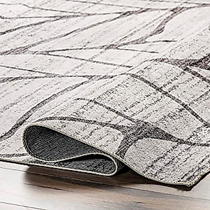 nuLOOM Lanette Abstract Leaves Machine Washable Ultra Thin Area Rug, 4' x 6', Light Grey