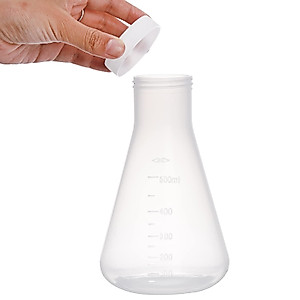 Peohud Set of 10 Scientific Plastic Erlenmeyer Flasks, Narrow Mouth Erlenmeyer with Screw Caps, Lab Erlenmeyer Flask with Molded Graduations(50ml, 100ml, 250ml, 500ml, 1L)