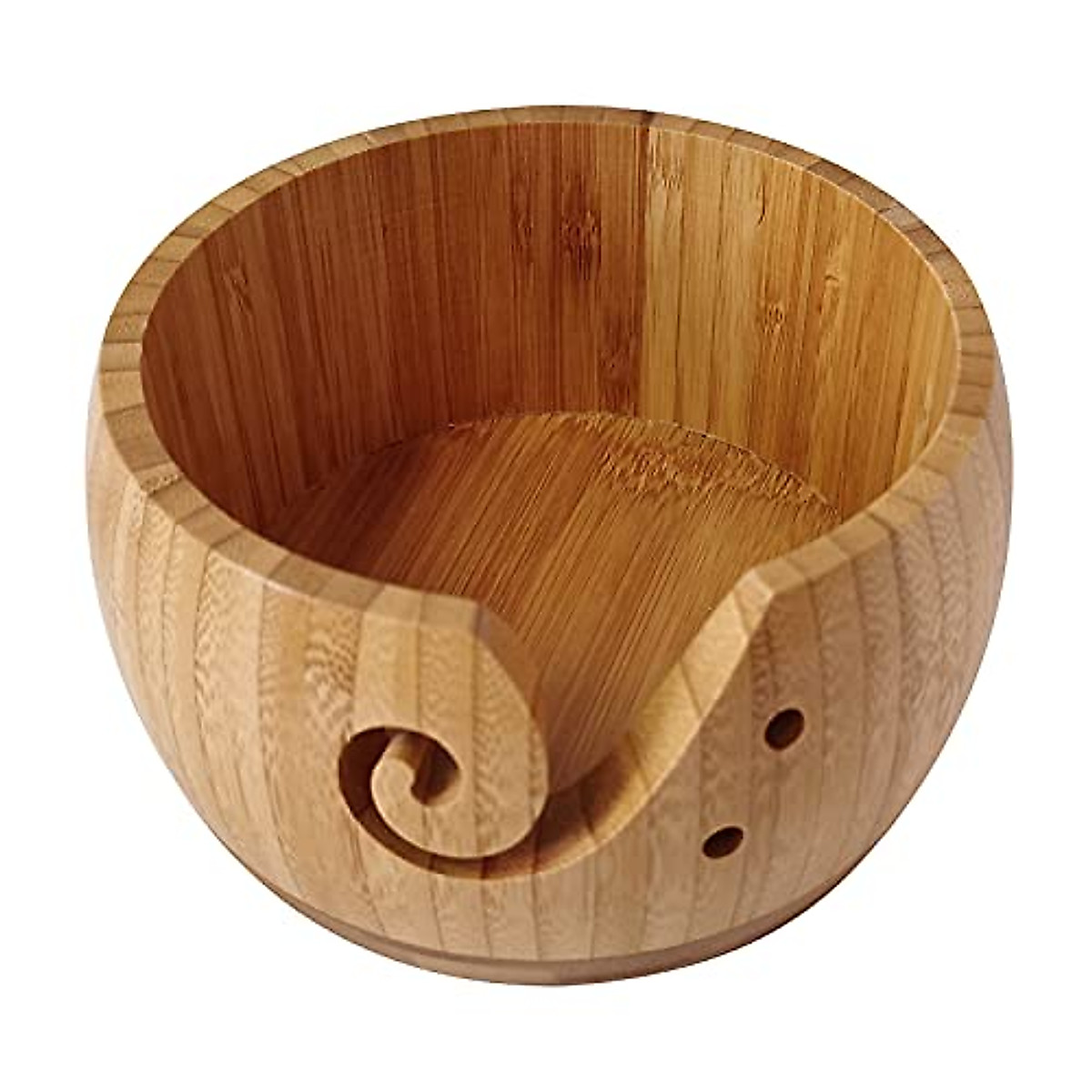 DUDNJC Wooden Yarn Bowl Knitting Bowl with 2 Bamboo Crochet Hooks, 6x3.1in Wool Storage Handmade Crochet Kit Organizer Prevent Slipping Yarn Holder for Crocheting Knitting DIY Crafts Tools(Wood)