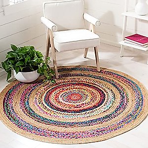SAFAVIEH Natural Fiber Round Collection 4' Round Pink NFB301U Handmade Boho Country Charm Jute Area Rug
