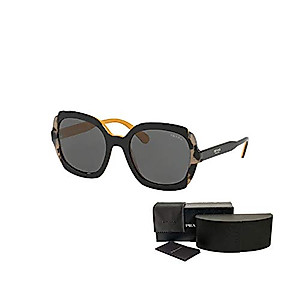Prada PR16US HERITAGE Square CCO1A1 54M Top Black Yellow/Grey Havana/Grey Sunglasses For Women + BUNDLE with Designer iWear Eyewear Kit