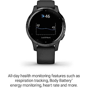 Garmin 010-N2172-11 Vivoactive 4S GPS Smartwatch, Slate Stainless Steel Bezel with Black Case and Silicone Band (Renewed)