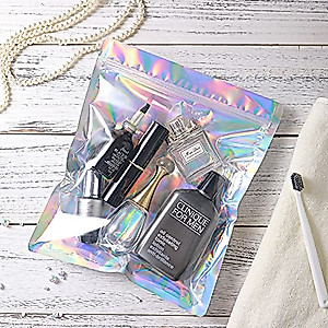 YHJZ 100 Pcs Holographic Bags, 3 x 4" Resealable Smell Proof Bags Resealable Bags for Packaging Ziplock Pouches Bags for Lip Gloss Packaging Mylar Bags for Party Favor Food Storage (3x4 Inch)