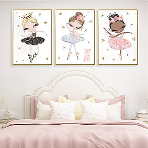 3 Ballet Dancing Girl Wall Art Decals Ballerina Wall Decals Dancing Ballerinas Wall Stickers Ballet Dancer Wall Decals with Stars Wall Art Poster for Girls Room Women (colorA)