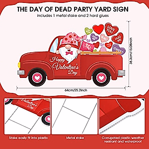 Valentine's Day Yard Signs with Stake Valentines Gnomes Outdoor Lawn Decorations Happy Valentine's Day Red Truck Lawn Signs for Valentine Day Wedding Anniversary Lawn Garden Yard Outside Decorations