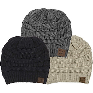 Funky Junque Solid Beanie 3-Pack: Black, H. Grey, Beige
