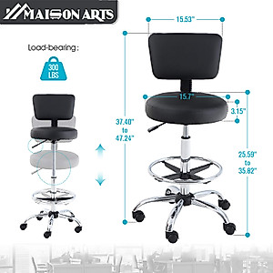 MAISON ARTS Office Desk Chair Swivel Adjustable Rolling Stool with Wheels Armless Drafting Task Chair with Back for Home Office Bar Kitchen Shop Salon Spa Massage Medical, 300LBS Bear Capacity, Black