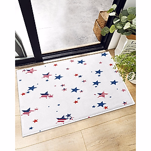Indoor Doormat Independence Day Red Star USA Flag Patriotic,Shaggy Floor Mat with Non-Skid Backing 4th of July American Flags Stars,Machine Washable Plush Area Rug Carpets for Kitchen Nursery16 x24