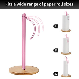 TONLEA Wood Paper Towel Holder with Fixer, Paper Towel Holder Countertop, Kitchen Towel Holder Free-Standing with Fixed or Non-Slip Wooden Base-Pink