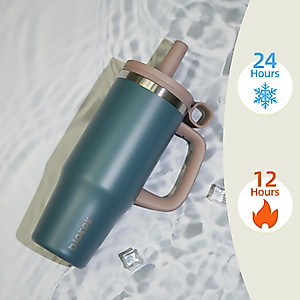 BJPKPK 32oz Stainless Steel Insulated Tumbler with Handle and Straw Travel Coffee Mug Thermal Cups with Lid,Navy Blue