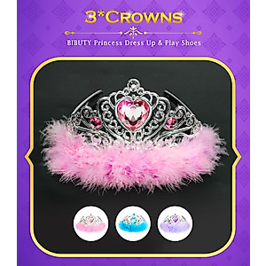 Princess Dress Up Shoes Princess Dresses for Girls, BIBUTY Dress Up Clothes Pretend Play Costumes-3 Sets of Princess Shoes, Dresses and Crowns, Princess Accessory Toys for 3-6 yr Girl Birthday Gifts