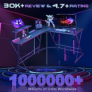 Mr IRONSTONE L Shaped Gaming Desk Corner Computer Desk, Home Office Desks Writing Workstation with Large Monitor Stand, Easy to Assemble (Black,51 Inch)