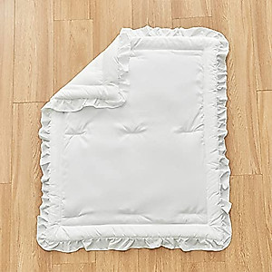 3 Pieces Crib Bedding Set Baby Ruffle Quilted Comforter with Fitted Sheet and Pillow - Cute Ruffled Shabby Chic Bedding Soft Blanket Design White