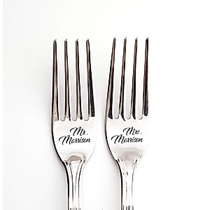 Personalized Reusable Silverware Sets for Bride and Groom, Engraved Mr and Mrs Forks for Wedding Cake Ceremony, Engagement Bridal Shower Anniversary Birthday Congratulations Gifts