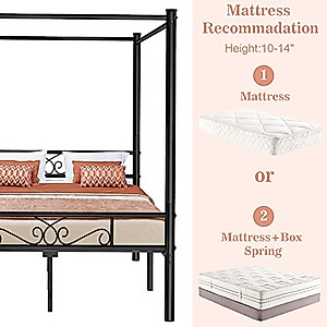 Codesfir Full Size Metal Canopy Bed Frame, Four-Poster Canopied Platform Bed Frame with Headboard and Footboard, Sturdy Metal Slatted Structure, No Box Spring Needed, Easy Assembly, Black