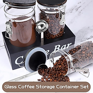 WYTAOHZL 2PCS Glass Coffee Containers with Shelf 54oz Coffee Station Organizer Glass Coffee Bean Storage with Spoon Coffee Canister Set Jars with Airtight Locking Clamp for Coffee Bean Ground Nuts