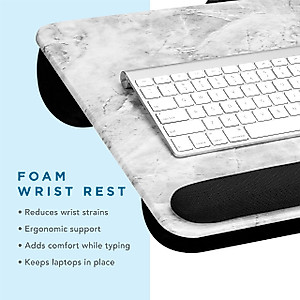 LAPGEAR Home Office Pro Lap Desk with Wrist Rest, Mouse Pad, and Phone Holder - White Marble - Fits up to 15.6 Inch Laptops - Style No. 91591