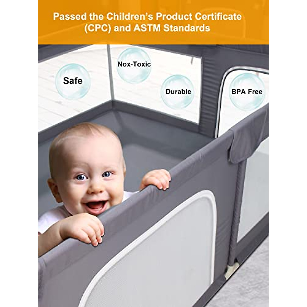 Baby Playpen, Play Pens for Babies and Toddlers, Extra Large Baby Play Yard, Baby Play Fence with Breathable Mesh and Double Gate, Indoors Kids Safety Play Activity Center, 71x59x27 Inches