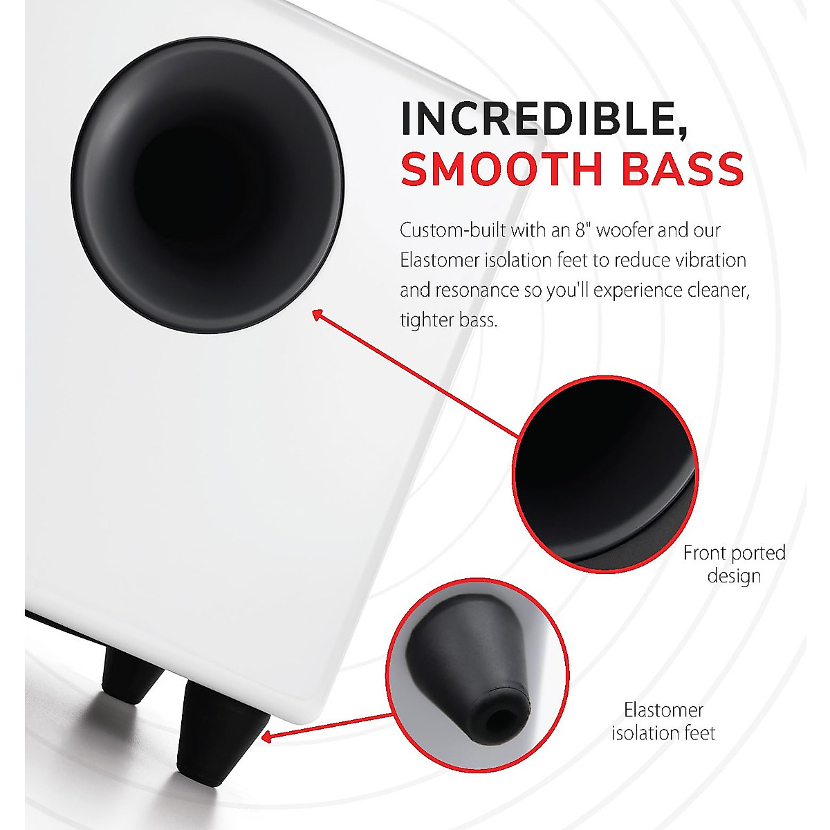 Audioengine S8 Powered Subwoofer Speaker - 250W 8-inch Home Woofer with Built-in Amplifier and Dual Audio Inputs for Home Audio