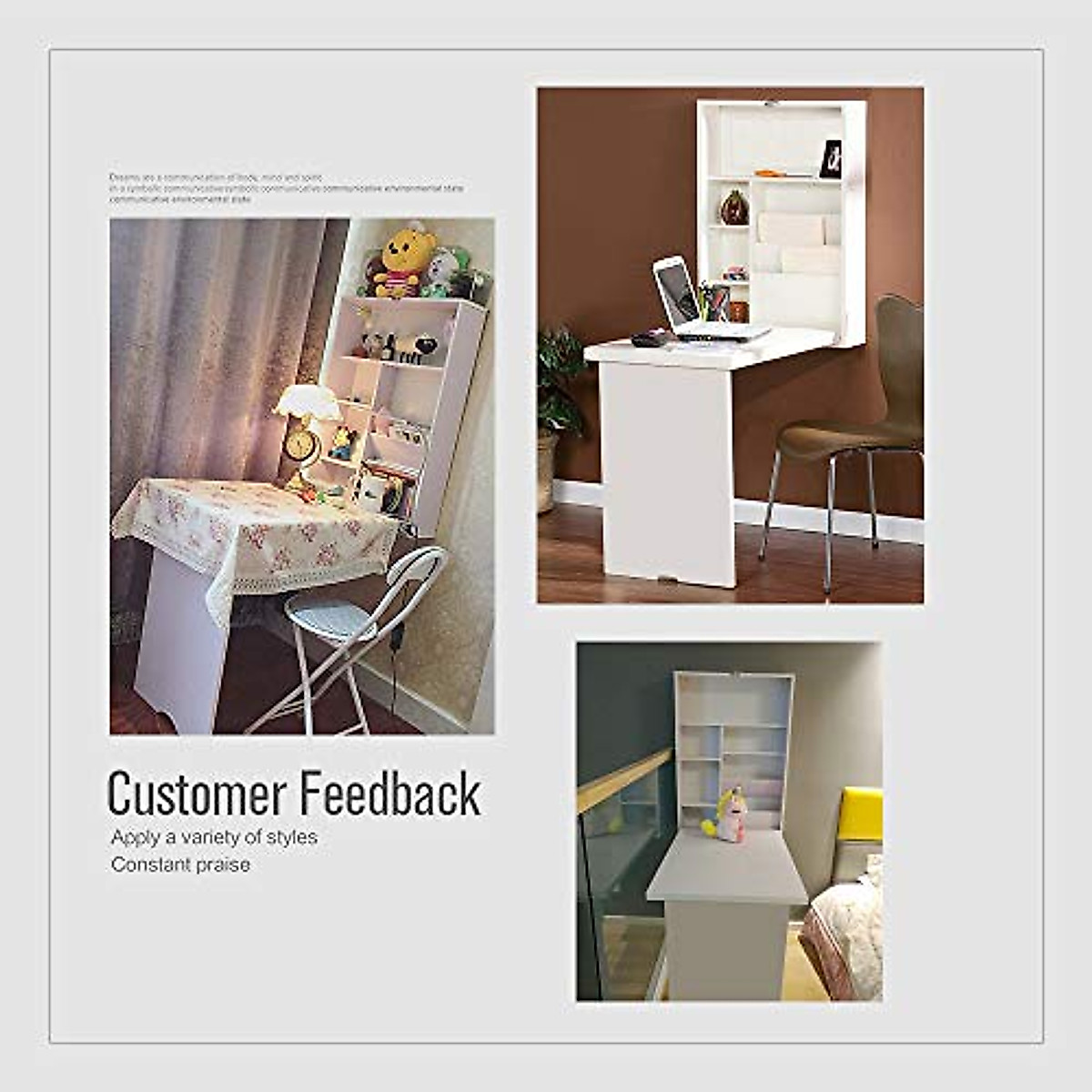 YUSING Wall Mounted Table, Fold Out Convertible Desk Multi-Function Computer Desk Writing Desk Home Office Wood Wall Floating Desk with Large Storage Area