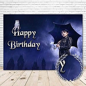 Wednesday Addams Happy Birthday Backdrop 7x5ft Wednesday Addams Birthday Backdrop Marlina for Girls Vinyl Wednesday Addams Themed Birthday Decorations Banner Customized