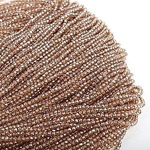 1850Pcs 2mm Crystal Faceted Glass Beads, Diamond Cut Gemstone Strand, Micro 48 Faceted Tiny Glass Beads for DIY Jewelry Making (Champagne Gold)