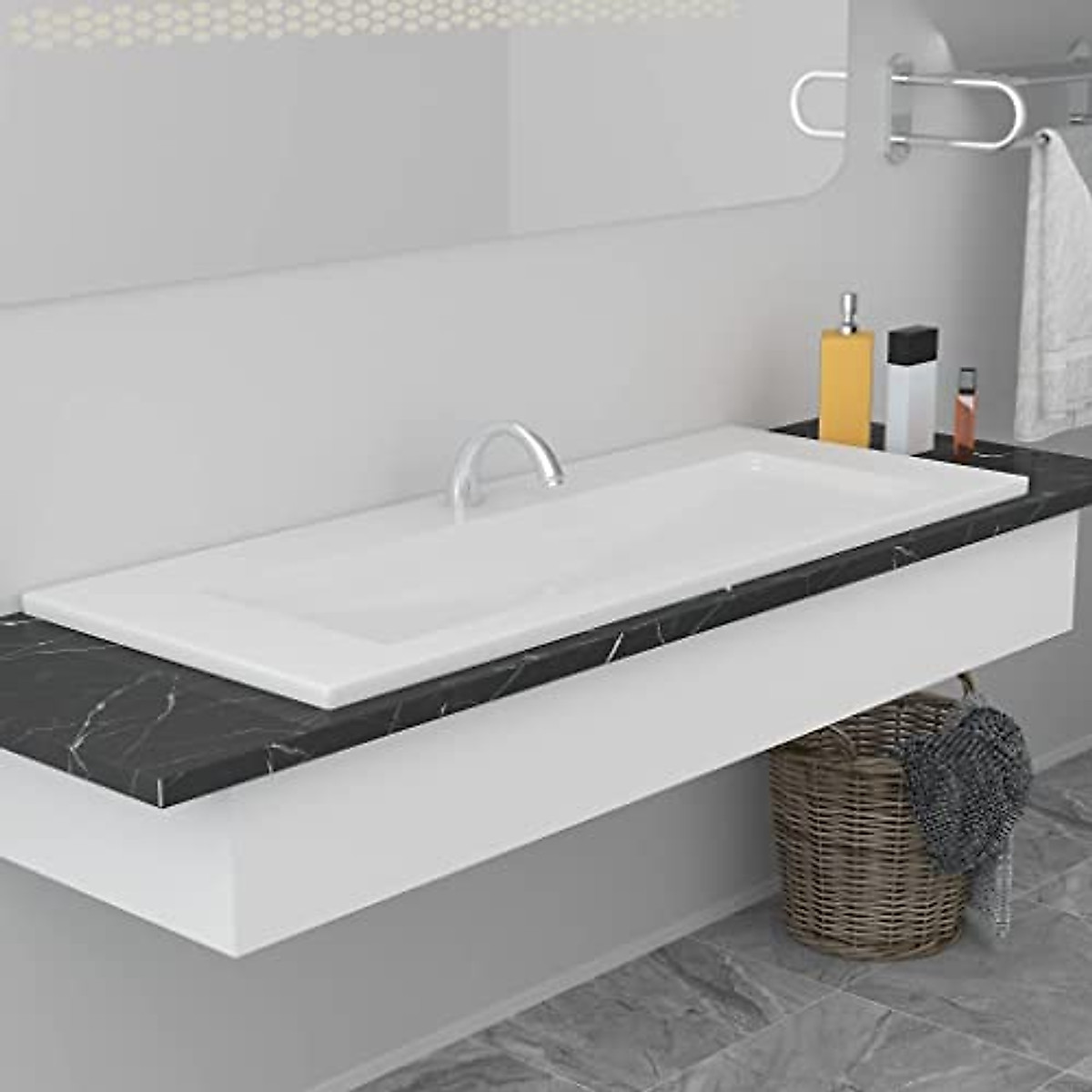 Built-in Basin 39.8"x15.6"x7.3" Ceramic White,Elegant Ceramic Wash Basin with Overflow for Modern Bathroom and Washroom Bath Fixtures，Bathroom Sinks