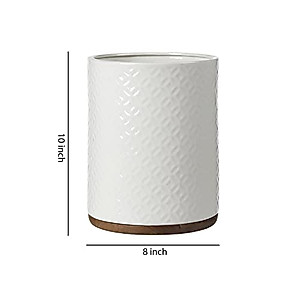 Motifeur Bathroom Wastebasket - Ceramic Decorative Trash Can with Wooden Base (White and Beige)…