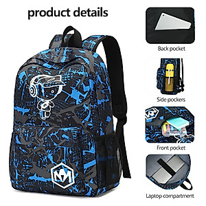 Bluboon School Backpack for Boys Teens Bookbag Travel Daypack Kids Girls Lunch Bag Pencil Case (Blue-3pcs)
