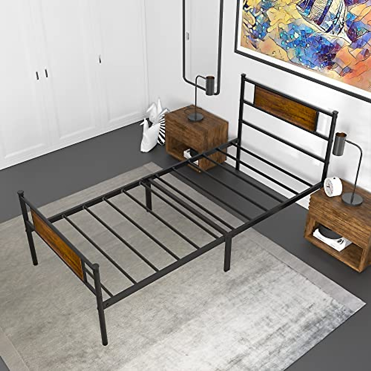 Weehom Twin Bed Frame with Headboard, 12.7 Inch Metal Platform Bed Frames No Box Spring Needed, Black Single Bed Heavy Duty Steel Slat Support,Easy Assembly