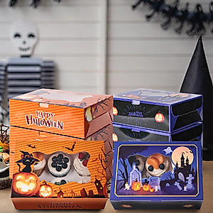 VGOODALL 6 Count Halloween Cupcake Boxes, 8 Sets Halloween Treat Boxes Cupcake Containers with Window for Birthday Holiday Bakery Supplies Halloween Party Decorations 9.5"x6.3"x3"