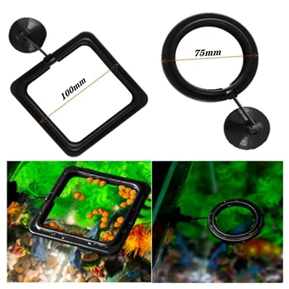 4 Pcs Fish Feeding Ring Square and Round Aquarium Fish Feeding Ring Floating Food Feeder, with Suction Cup