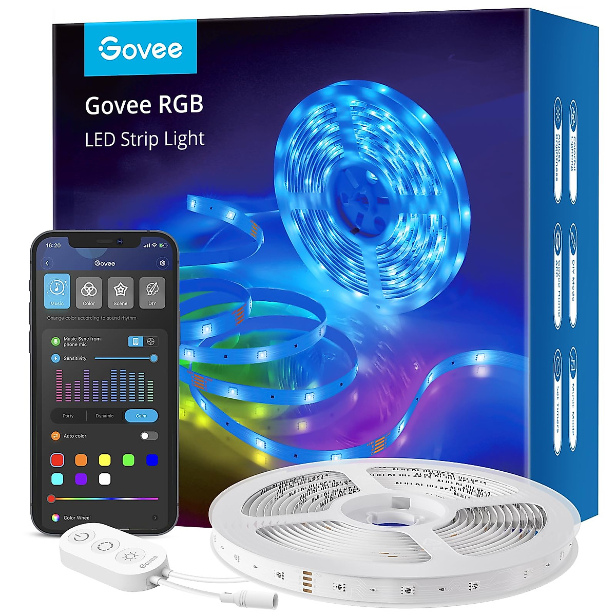 Govee Smart LED Strip Lights, 16.4ft WiFi LED Light Strip Work with Alexa and Google Assistant, 16 Million Colors with App Control and Music Sync LED Lights for Bedroom, Kitchen, TV, Party, Holiday