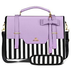 MATEIN 17 inch laptop bag for women, Large Computer Sleeve Case Briefcase with RFID Pocket & Bow, Cute Lightweight Messenger Carrying Shoulder Tote Office Bag for Nurse Teacher College Work, Purple