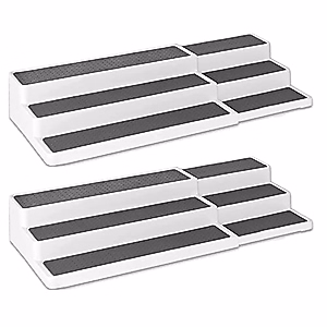 CiWiVOKi 3 Tier Expandable Spice Rack Organizer, Non Skid Spice Storage Shelf Kitchen Organizer for Kitchen Cabinet, Cupboard, Pantry, 2 Packs