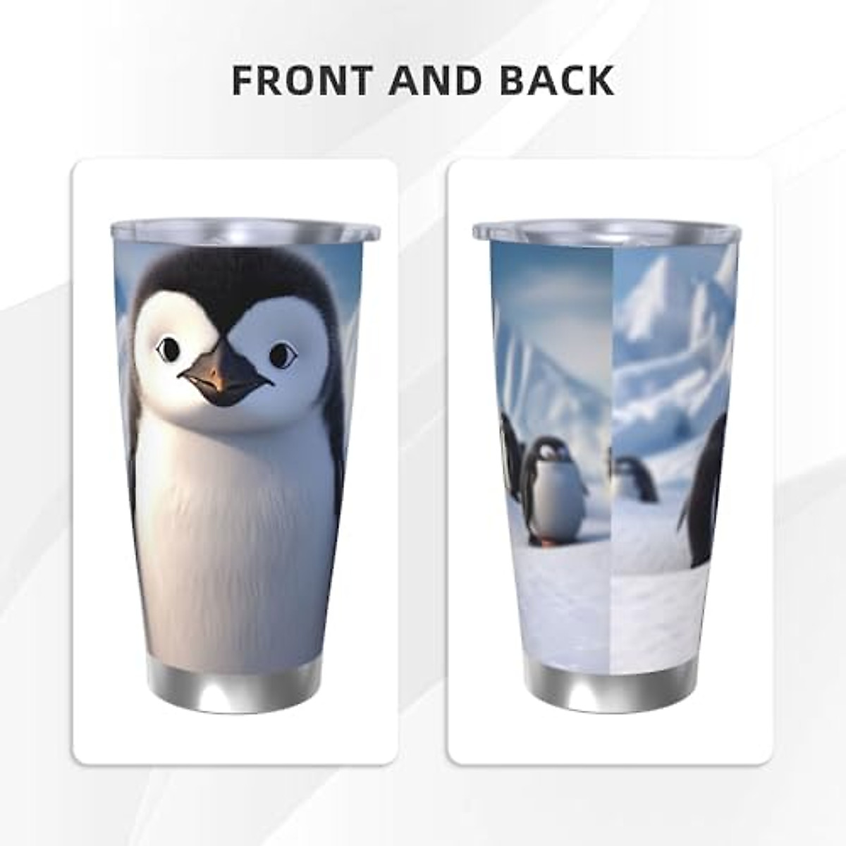 Cute Penguin Tumbler with Lid and Straw 20oz Stainless Steel Car Cup for Hot and Cold Drinks, Double Wall Insulated Travel Coffee Mug Reusable Drink Thermos Cup Birthday Gifts