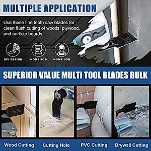 COMOWARE 105 Pcs Oscillating Saw Blades - 1-3/8” Multi Tool Blades Kits Universal Oscillating Tool Blades, Fine Tooth Multitool Blades, Quick Release Saw Blades for Wood/Plastic/Soft Metal Cutting