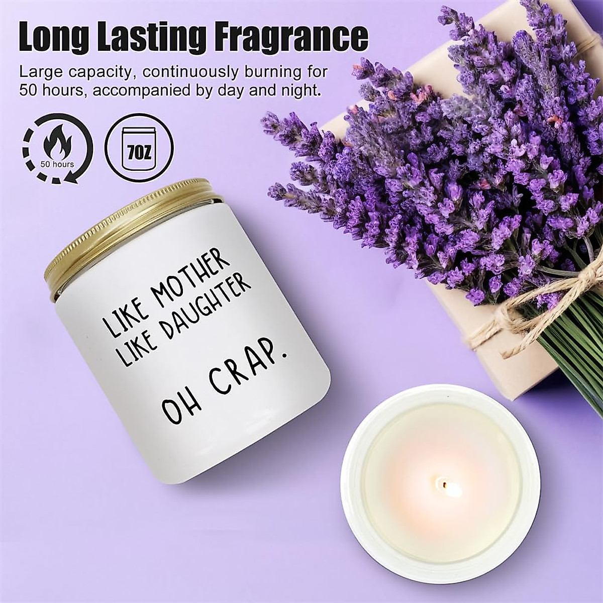 Gift For Mom From Daughter Birthday Candle For Mom -7ozSoy Wax Lavender Long Burn Time Scented Candle- Unique Bday Christmas Mother Day Presents For Mother From Child