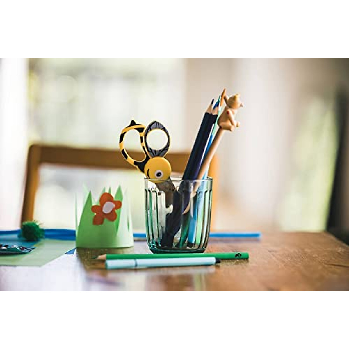 Fiskars Children's Animal Scissors with Bee Motif, From 4 years, length: 13 cm, For right and left handers, Stainless steel blade/plastic handles, Yellow, 1003747