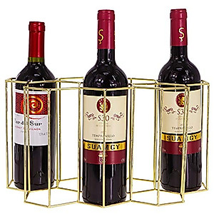 Tabletop Honeycomb Wine Rack - 9 Bottle Wine Holder for Wine Storage - No Assembly Required - Modern Black Metal Wine Rack - Wine Racks Desktop - Small Wine Rack and Wine Bottle Holder (Gold)