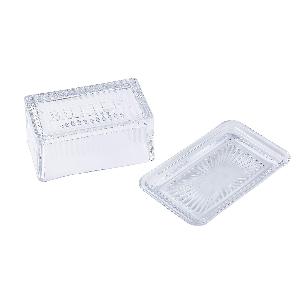 Tablecraft Double Dish, Clear Glass, Embossed Butter, 6.5 x 4 x 3.5