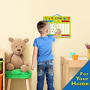 Magnetic Reward / Star / Responsibility / Behavior Chart for up to 3 Children. Rigid board 16" x 13" (40 x 32cm) with hanging loop