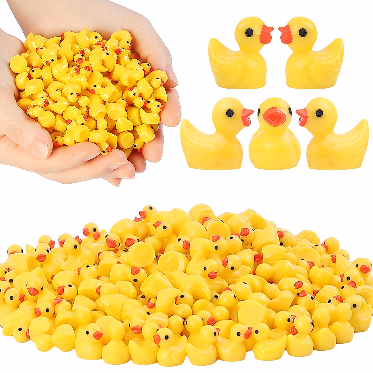 100Pcs Mini Resin Ducks, Tiny Ducks Figurines Bulk for Miniature Dollhouse Decor Accessories Garden Aquarium Potted DIY Ornament Party Toys