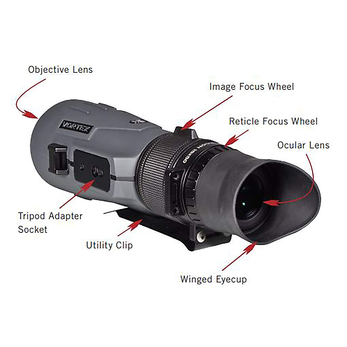 Vortex Optics Recon R/T 15x50 Tactical Scope Monocular - MRAD Reticle, Utility Clip, Adjustable Eyecup, Rubber Armor, Non-Slip Grip, Fogproof, Waterproof - Unlimited, Unconditional Warranty